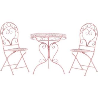 Beliani Set de Jardin de type Bistrot Table et 2 Chaises en M&eacute;tal Rose avec Ornaments D&eacute;coratifs pour Terrasse ou Balcon Classique et Romantique Beliani