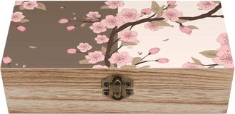 Ahdyr Aufbewahrungsbox aus Holz, romantische Kirschbl&uuml;ten, mit Klappdeckel und Frontverschluss, dekorative Vintage-Box, Schmuck-Erinnerungsbox als Geschenk,
