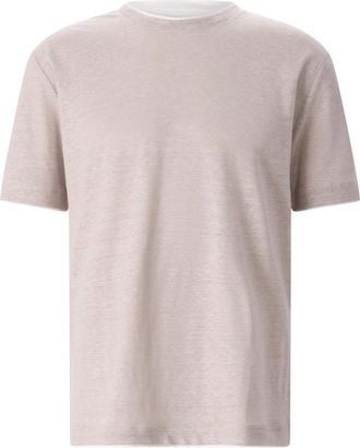 Eleventy Homme, Tops, Rose, Taille: XL T-Shirt en lin