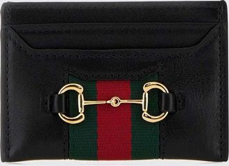 Gucci Kartenetui aus Glattleder mit Horsebit-Detail und goldfarbener Hardware