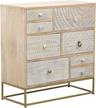Made In Meubles Made In Meubles - Commode en bois de manguier vernis - 9 tiroirs - Dimensions 80x75x35 cm - Style boh&egrave;me avec motifs d&eacute;coratifs
