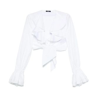 Balmain Cropped Bluse mit R&uuml;schen - - Blouses & Shirts - Damen - Wei&szlig; - S