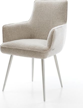 DELIFE Esszimmerstuhl Heira-Flex mit Armlehnen Webstoff Soft Beige 4-Fu&szlig; konisch Edelstahl Taschenfederkern, Esszimmerst&uuml;hle