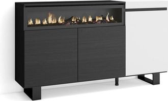 Skraut Home Sideboard, Highboard, Kommode, Komodenschrank, 150x87x35cm, 3 Türen, Elektrokamin. Maße, Industriedesign, Moderner Stil, Weiß und Schwarz - Skraut