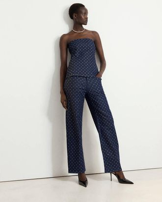 Mango Jean droit strass bleu - Femme - 32 - MANGO