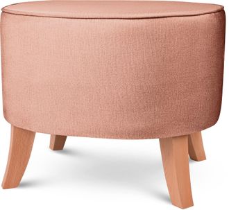 MG Design Ovaler Samt-Hocker 52 x 62 cm in Rosa mit Holzbeinen - Gepolsterter Fußhocker für Wohnzimmer oder Schlafzimmer