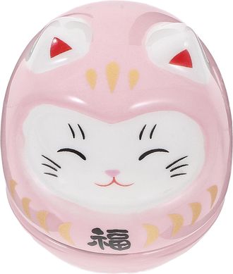 DOITOOL Dekorative Keramik Glückskatzenfigur Kleine Tischdeko Stabile Japanische Katzenstatue In Rosa für Wohnzimmer und Büro