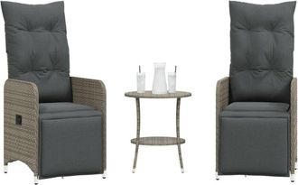 vidaXL Outdoor-Lehnst&uuml;hle 2 Stk. mit Tisch Grau Poly Rattan - Vidaxl