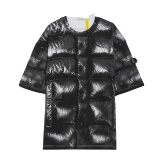 Moncler Homme, Tops, Noir, Taille: S Top matelass&eacute; &agrave; manches courtes avec finition brillante