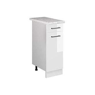 Vicco Meuble Bas Universel R-Line, Blanc Haute Brillance/Blanc, 30 cm avec tiroir, avec Plan de Travail