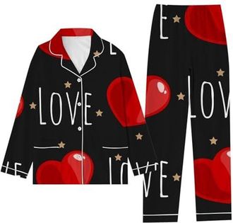 Generic Pyjama imprim&eacute; &agrave; manches longues et pantalon &agrave; manches longues pour femmes, printemps et automne, 2026, Noir, XXL