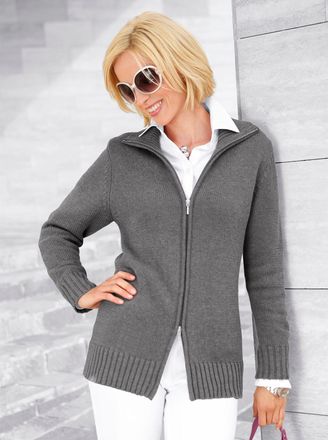 Casual Looks Strickjacke CASUAL LOOKS, Damen, Gr. 38, grau (grau, meliert), 50% Baumwolle, 50% Polyacryl, unifarben, figurumspielend, Strickjacken Strickjacke, Top