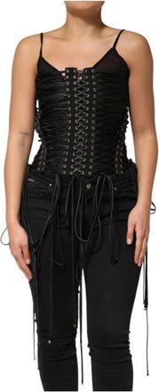 Dolce & Gabbana Femme, Tops, Noir, Taille: 38 FR Haut Corset Bustier Sans Bretelles Orn&eacute; dOEillets
