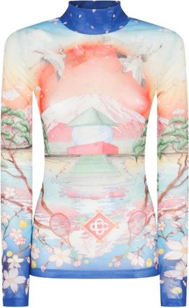 Casablanca Femme, Sport, Multicolore, Taille: 38 FR Haut col montant avec imprim&eacute; paysage japonais de tennis