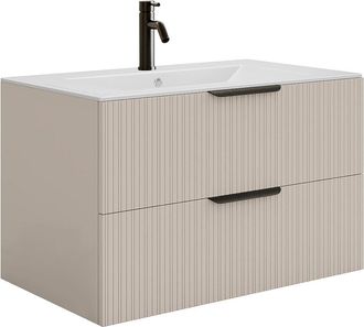 Vente-Unique H&auml;ngeschrank mit Riffeloptik f&uuml;r Einbauwaschbecken + Armatur - Beige - 80 cm - DALIKO