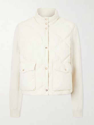 Moncler Cardigan Raccourci En Mailles, Tissu Technique Matelass&eacute; Et Duvet - Blanc