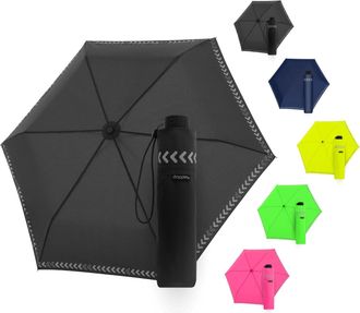 Doppler Regenschirm Safety Reflect in neon black I Regenschirm mit reflektierendem Rand & Hand&ouml;ffner I Mini Schirm mit passender Schirmtasche I Kinderschirm r