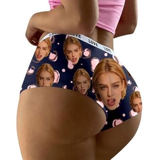 Generic Sous-v&ecirc;tements en dentelle avec imprim&eacute; coeur pour la Saint-Valentin 2026 - Culotte sans couture confortable et douce, bleu marine, XL