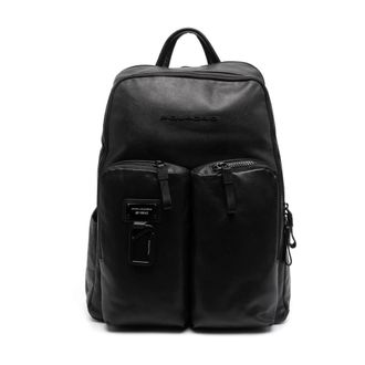 Piquadro unisex, Sacs, Noir, Taille: ONE Size Sac pour ordinateur portable en cuir noir et tissu