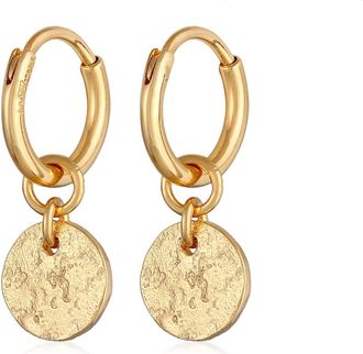 Elli Creolen Silber 925 Vergoldet 24K Plättchen Ohrringe Damen Kreolen für Frauen Durchmesser 10mm mit Coin Anhänger 0305781722