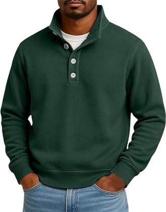 Generic T-shirt &agrave; manches longues pour homme - Polo &agrave; col montant boutonn&eacute; - Coupe r&eacute;guli&egrave;re - Pull dext&eacute;rieur respirant - T-shirt d&eacute;contract&eacute; basique uni - H