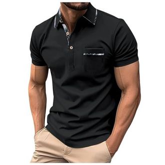 Generic Polo &agrave; manches courtes pour homme - Style d&eacute;contract&eacute; - Avec poche, Noir, XXL