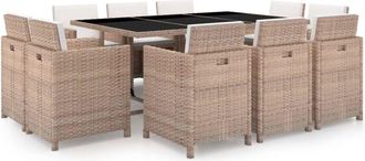 vidaXL 11-tlg. Garten-Essgruppe mit Auflagen Poly Rattan Beige Vidaxl