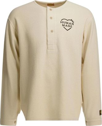 Human Made Homme, Sweatshirts et sweats &agrave; capuche, Blanc, Taille: XL Waffle Knit Long Sleeve Henley Shirt