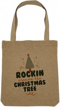 Fabulous Sac Shopping Tote Bag Aspect Lin - Rockin Around the Christmas Noel Hiver Cadeau P&egrave;re Noel - Sac de Courses Toile Epaisse 360g Beige Naturel Cabas Por