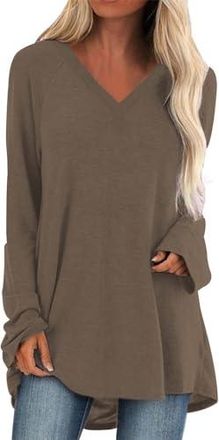 Generic T-shirt Femme Couleur Unie Manches Longues Irr&eacute;gulier Imprim&eacute; Ample Pull Haut Blouse, marron, XXL