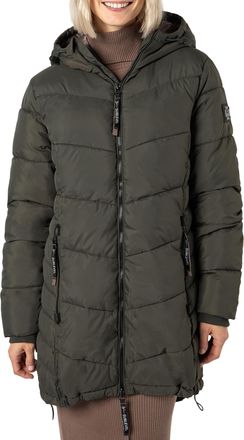 Sublevel Damen Winterjacke Stepp-Mantel mit Kapuze lang & tailliert, Outdoorjacke f&uuml;r Damen dark-green1 S