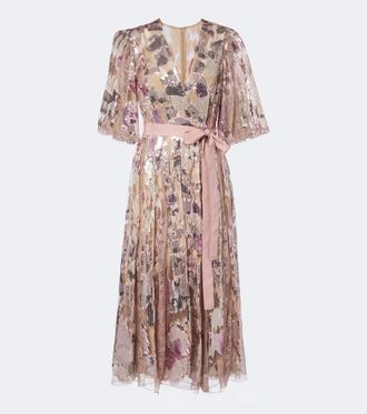 Elie Saab Robe portefeuille midi en soie m&eacute;lang&eacute;e