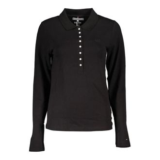 Tommy Hilfiger Femme, Tops, Noir, Taille: 38 FR Polo &agrave; Manches Longues Noir Logo Brod&eacute;