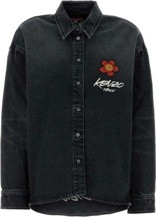 Kenzo Femme, Blouses et Chemises, Noir, Taille: 34 FR Chemise en denim &agrave; fleurs brod&eacute;es