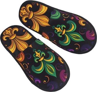 Generic Hiver Pantoufles Fleur De Lis Colorée De Mardi Gras Classiques Chaussons Homme Antidérapant Confortable Chausson Maison Femme Homme L
