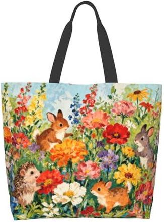 Generic Lapins H&eacute;risson Fleurs Sac A Main Femmes R&eacute;utilisable Tote Bag Imperm&eacute;able Sac Fourre-Tout Pour Travail Shopping Plage