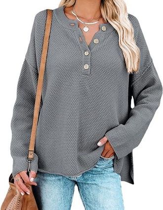 Generic Pull Oversize en Tricot &agrave; Manches Chauve-Souris pour Femme, Coupe Ample, col en V, Taille L, Collection 2025