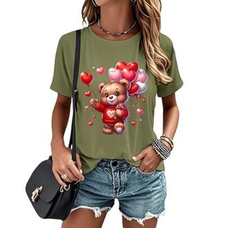 Generic T-shirts de Saint-Valentin pour femmes, joli ballon en forme de coeur dours | Haut d&eacute;contract&eacute; pour la Saint-Valentin, pour un rendez-vous galant, ver