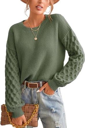 Cupshe Pull en tricot &agrave; manches longues et col rond pour femme, vert, M