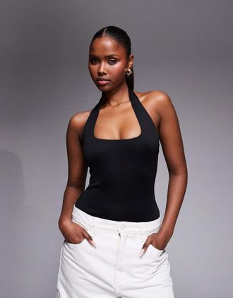 Good American Body dos nu effet sculptant &agrave; col carr&eacute; - Noir