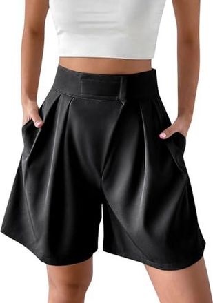 Generic Short d&eacute;t&eacute; pour femme - Taille haute - Extensible - D&eacute;contract&eacute; - Avec poches - Tendance - Jambe large - Couleur unie - Coupe ample - Plage - Vacances