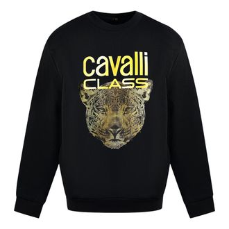 Roberto Cavalli Cavalli Class Leoprint-Logo Schwarzer Pullover