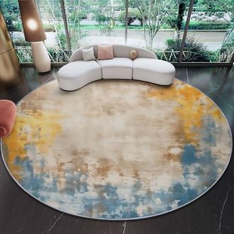 Generic Home Tapis Rond Life Tapis de Jeu, 100 cm (Round) pour la Chambre, Convient aux Enfants Graffiti Abstrait rétro Facile dentretien, résistant Bleu et J