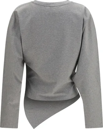 Ganni Asymmetric Draped Cotton Shirt - Gray