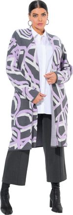 Ulla Popken Damen große Größen Übergrößen Plus Size Long-Strickjacke, grafisches Muster, offen, Stehkragen Asphalt 54+ 835257100-54+