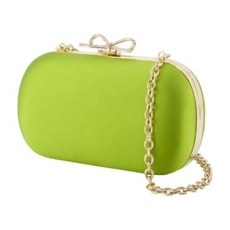 Self Portrait Bow-Top Gold-Tone Hardware Clutch - Green