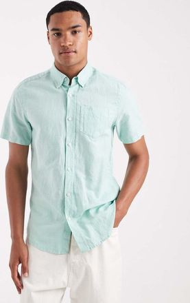 Superdry Kurz&auml;rmliges Hemd aus Baumwoll-Leinenmix in Meerschaumgr&uuml;n