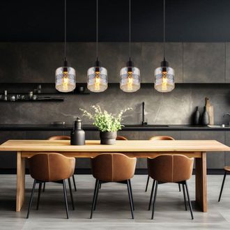 Globo Lighting H&auml;ngeleuchte Glas Gl&auml;ser mit Lebensblume-Dekorband Schiene gerade, 4 H&auml;nger