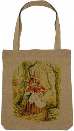 Fabulous Sac Shopping Tote Bag Aspect Lin - Lapin Chaperon Rouge Illustration Enfant Beatrice Potter - Sac de Courses Toile Epaisse 360g Beige Naturel Cabas Po