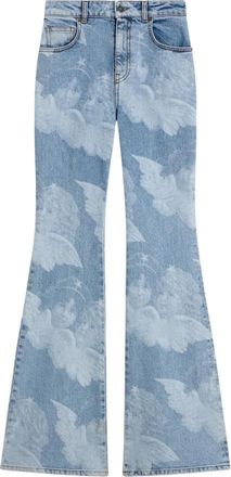 Fiorucci Femme, Jeans, Bleu, Taille: W28 Jean &Eacute;vas&eacute; Imprim&eacute; Ange